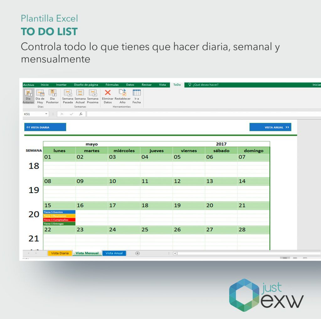 Plantilla Premium To do List en Excel | Justexw