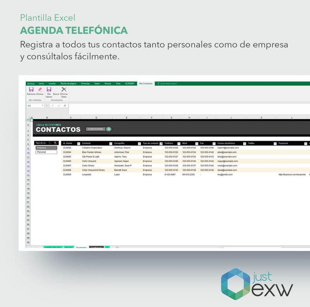 Plantilla Premium Excel Agenda Telefónica | Justexw